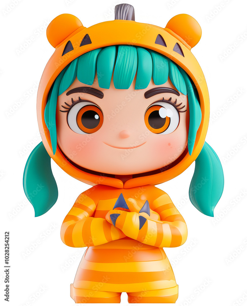 Cute Cartoon Character in Tiger Costume on Transparent Background for ...