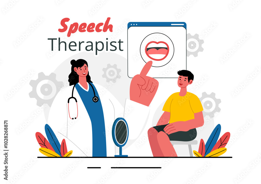 Speech Therapy Vector Illustration featuring a Therapist Teaching Basic ...