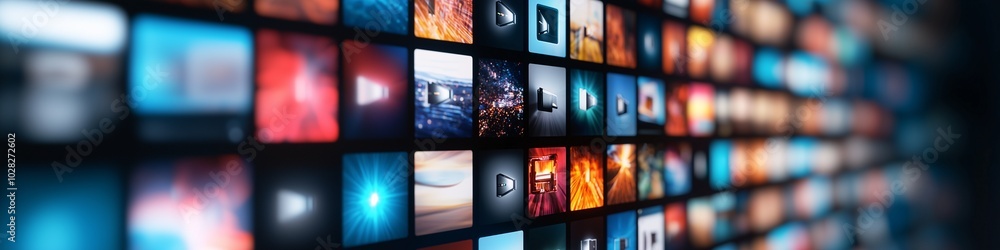 Ultra-modern media hub, floating video thumbnails, holographic grid ...