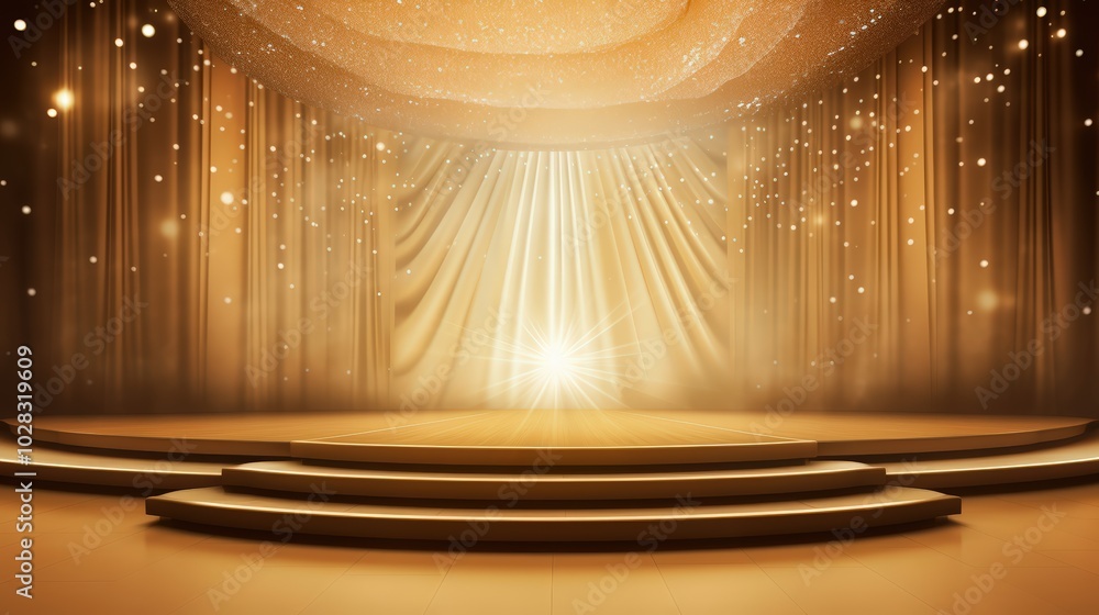 Stage opening golden stage glitter with spotlights and luxury gold ...