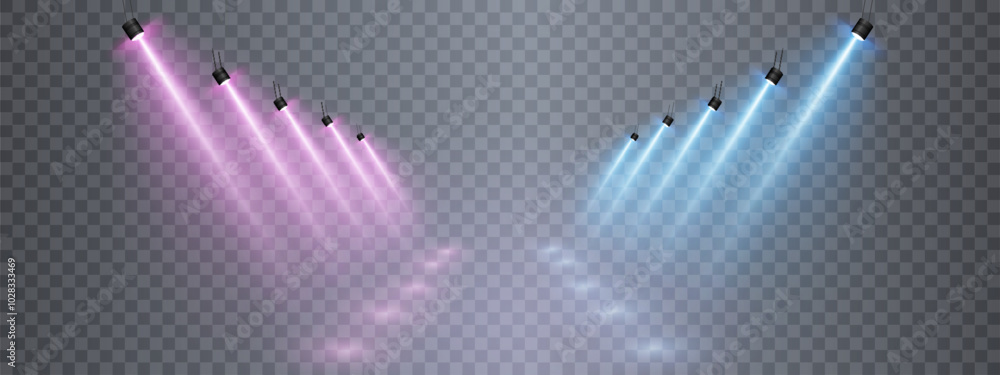 Stage and stadium lighting with bright LED strobe lights. Laser light ...