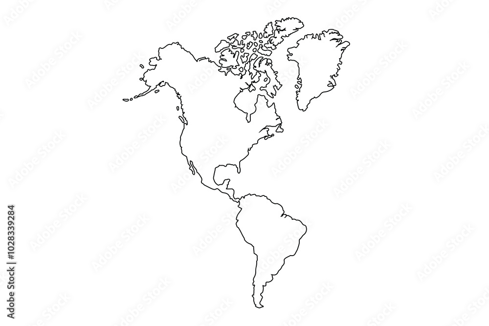Map of North and South America.Map of the American continents with ...
