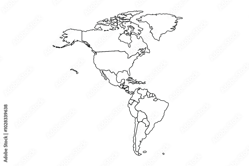North America country Map. Map of North America in white color.line art ...