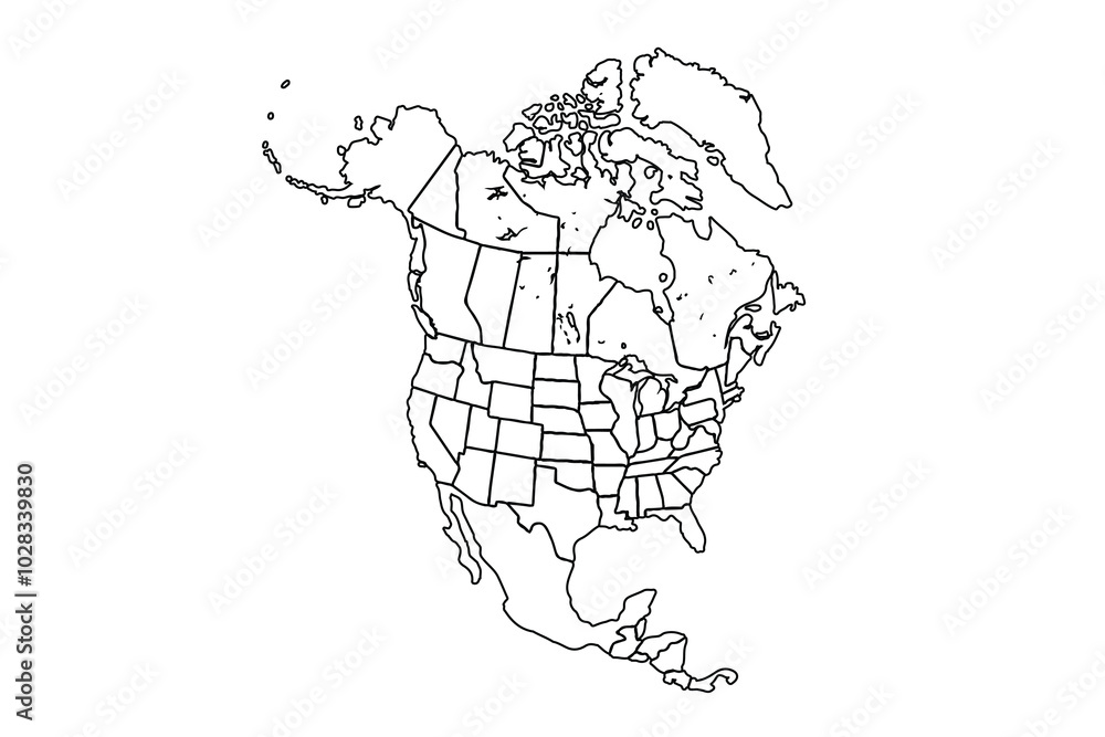 Northern America vector map contour silhouette illustration isolated on ...