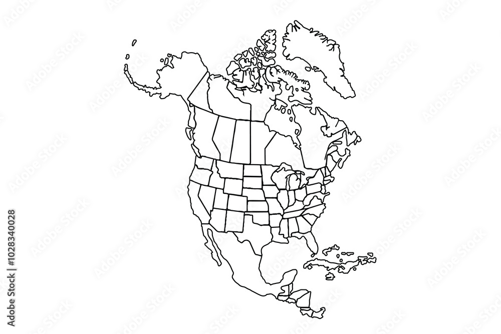 North America Political Map. Highly detailed map.line art vector ...