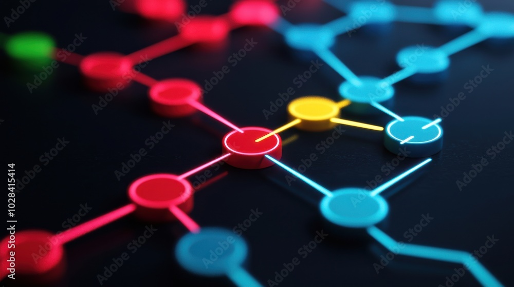 An abstract flowchart with interconnected nodes and arrows ...