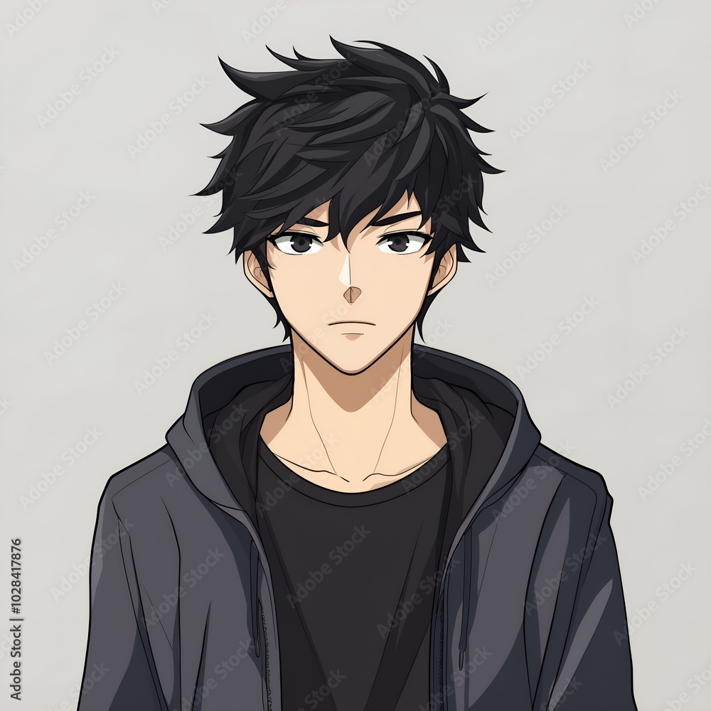 anime-style avatar of a young man with black hair. He should be ...