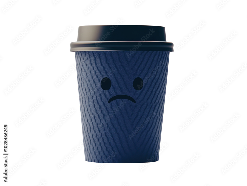 Blue coffee cup with a sad face on white background PNG transparent ...