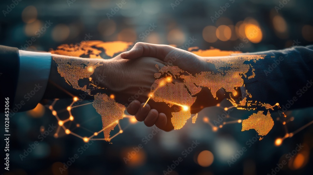 business man handshake with effect global world map network link ...