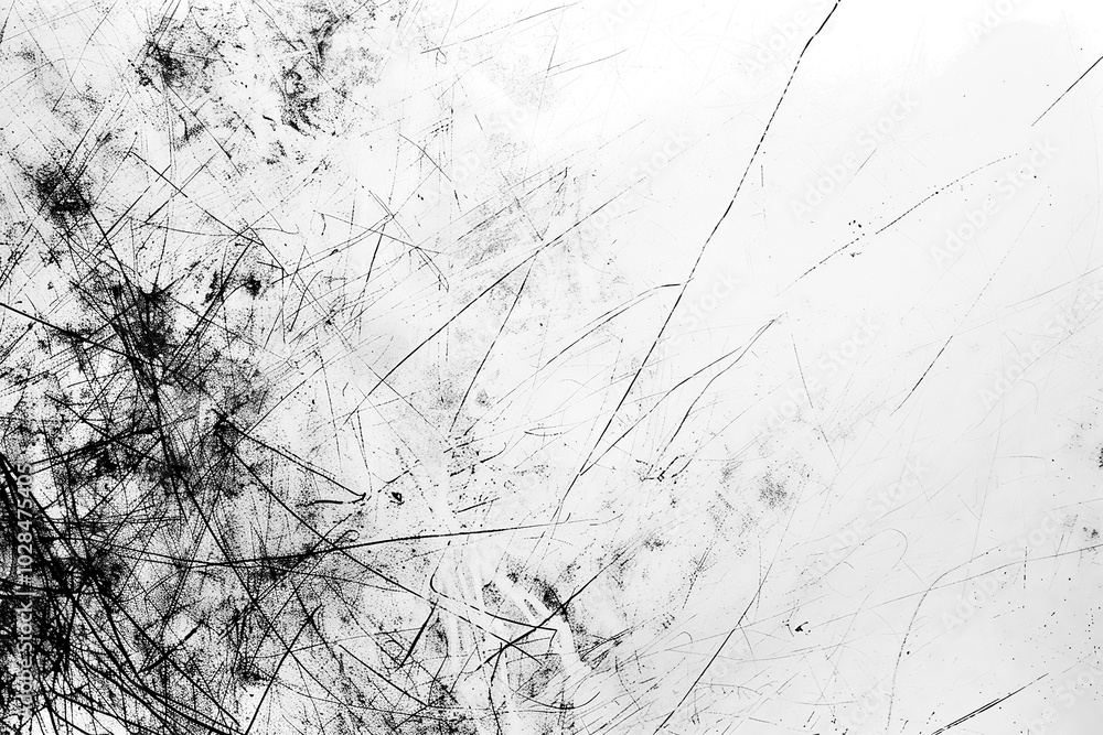 Abstract black scratches and marks on a white background creating a ...