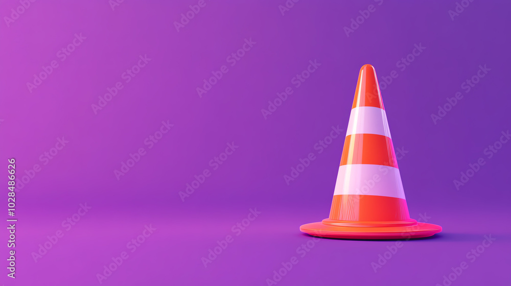 Traffic cone and exclamation mark in vibrant 3D style, purple ...