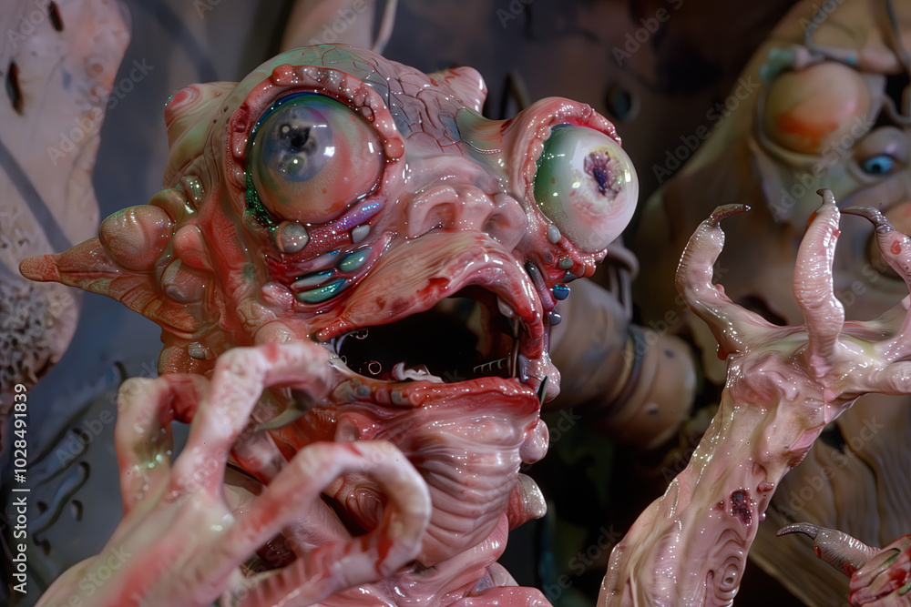 creature of ai // ugly and grotesque slimey alien monster with big eyes ...