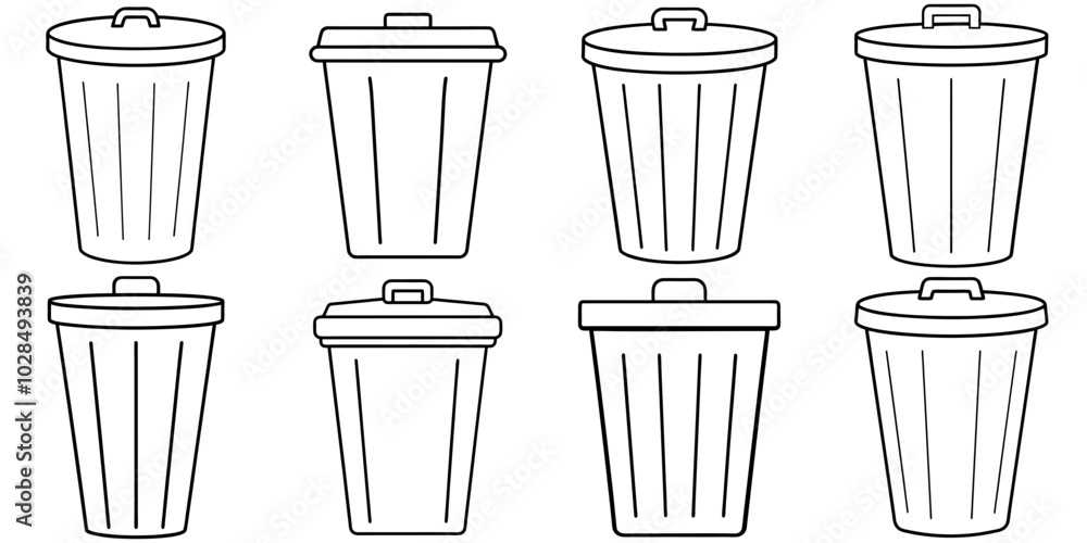 line art vector illustration collection of trash bin . isolate on a ...