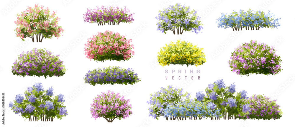 collection of flowers, Vertor set of spring blossom tree,blooming ...