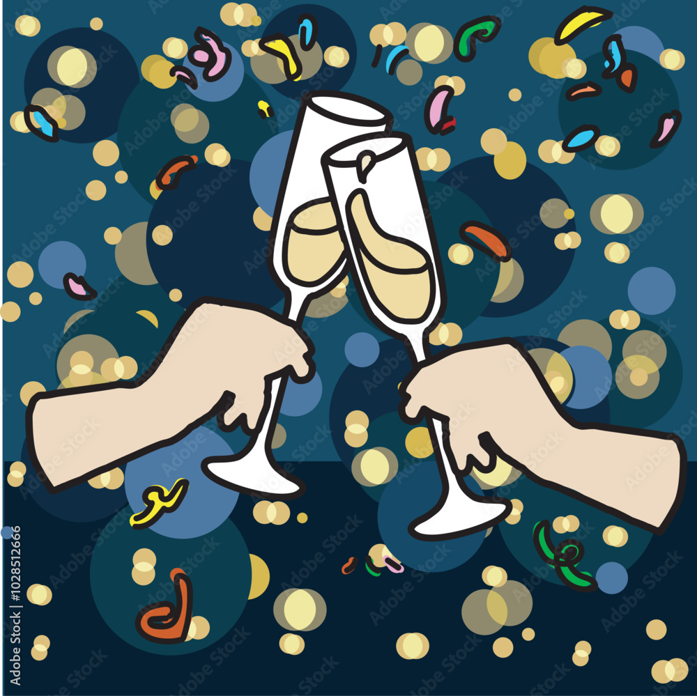 Clinking cheers glasses champagne graphic vector illustration. Chin ...