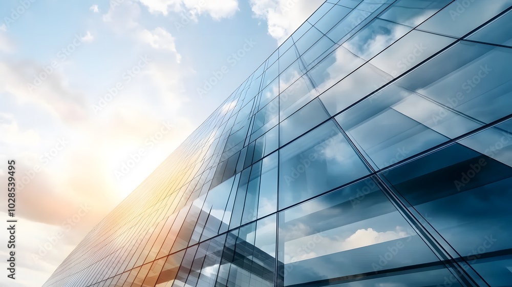 Skyscraper reflecting sunset background. 3d abstract architecture ...