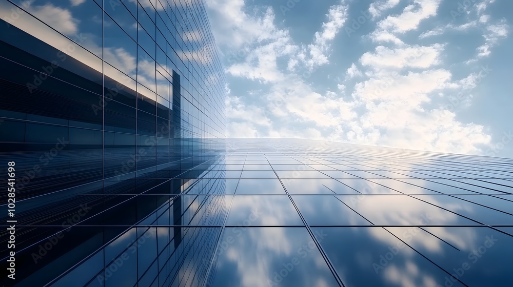 Skyscraper reflecting sunset background. 3d abstract architecture ...
