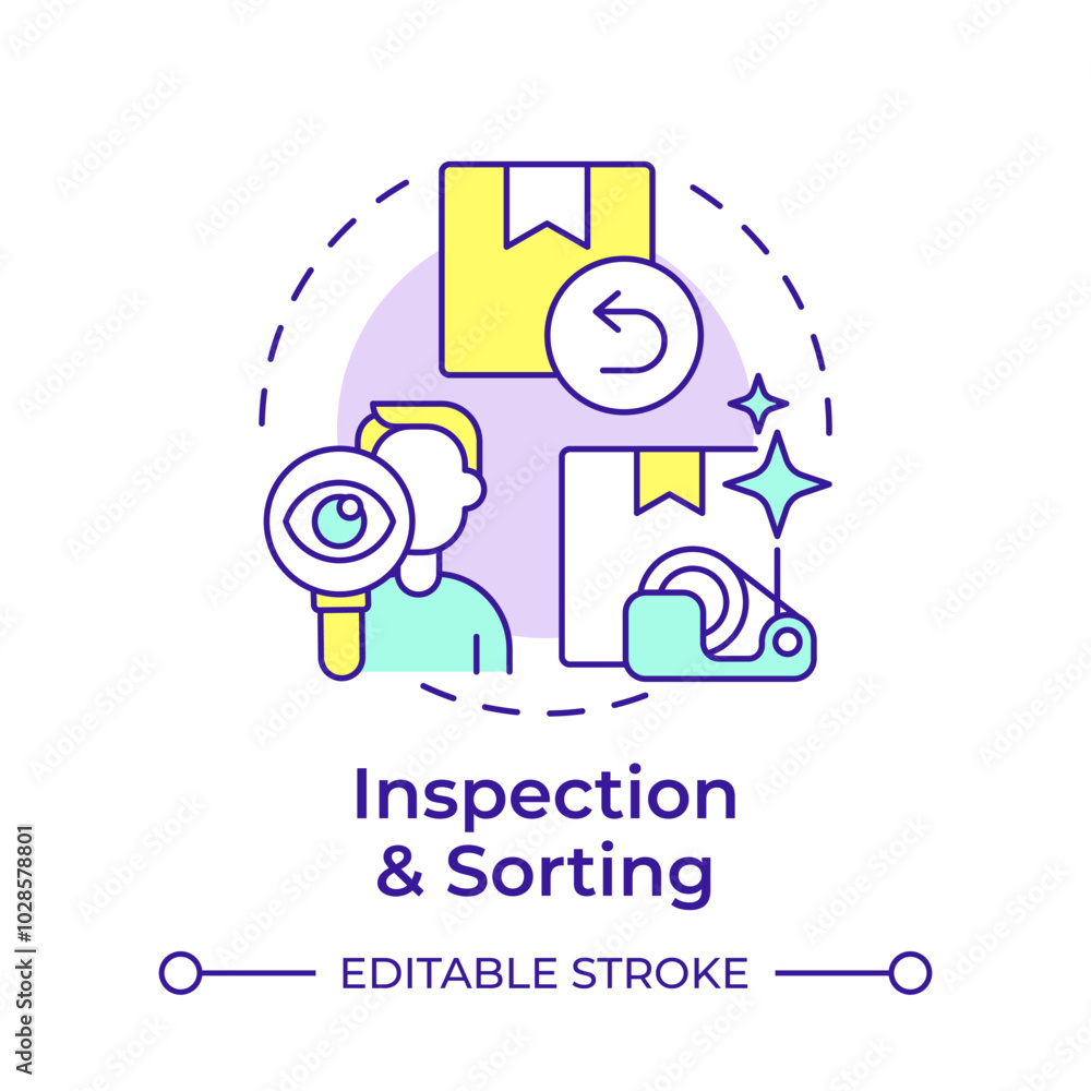 Inspection and sorting multi color concept icon. Reverse logistics ...