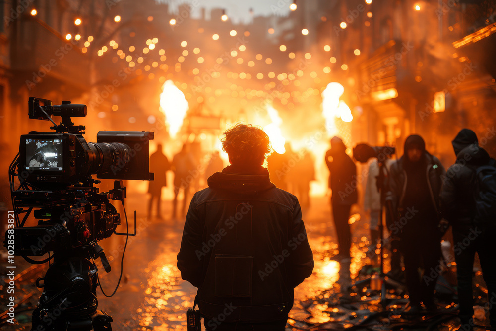 Dynamic moment on set as the film director passionately shouts ...