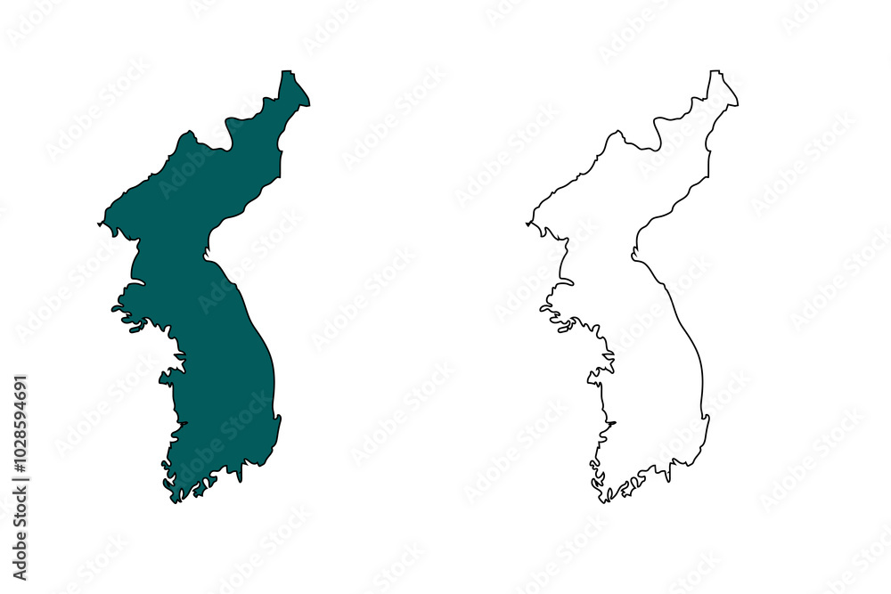 korea map outline and silhouette isolated on transparent background ...