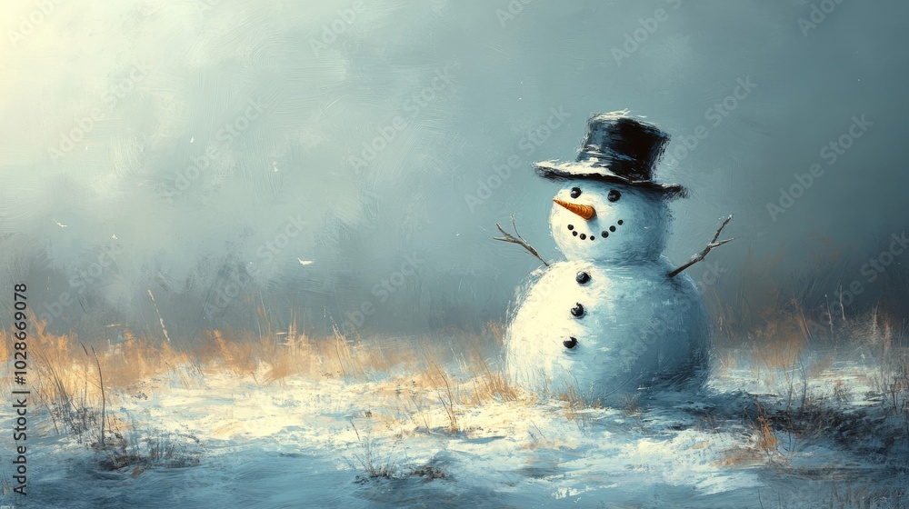 Foto de Stock Snowman with his hat blowing off in a gust of wind ...