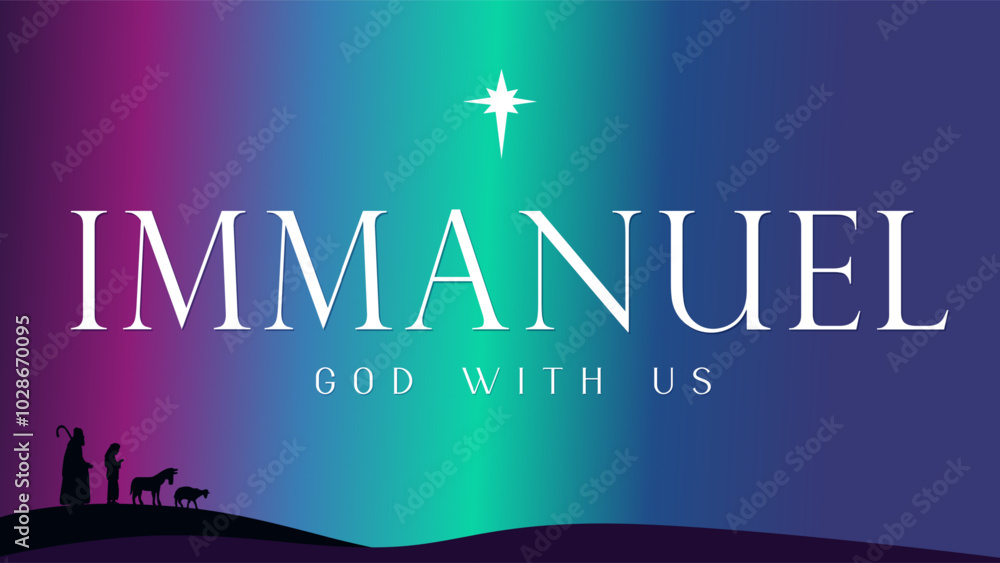 Immanuel - God with us, Nativity scene banner with lettering and ...