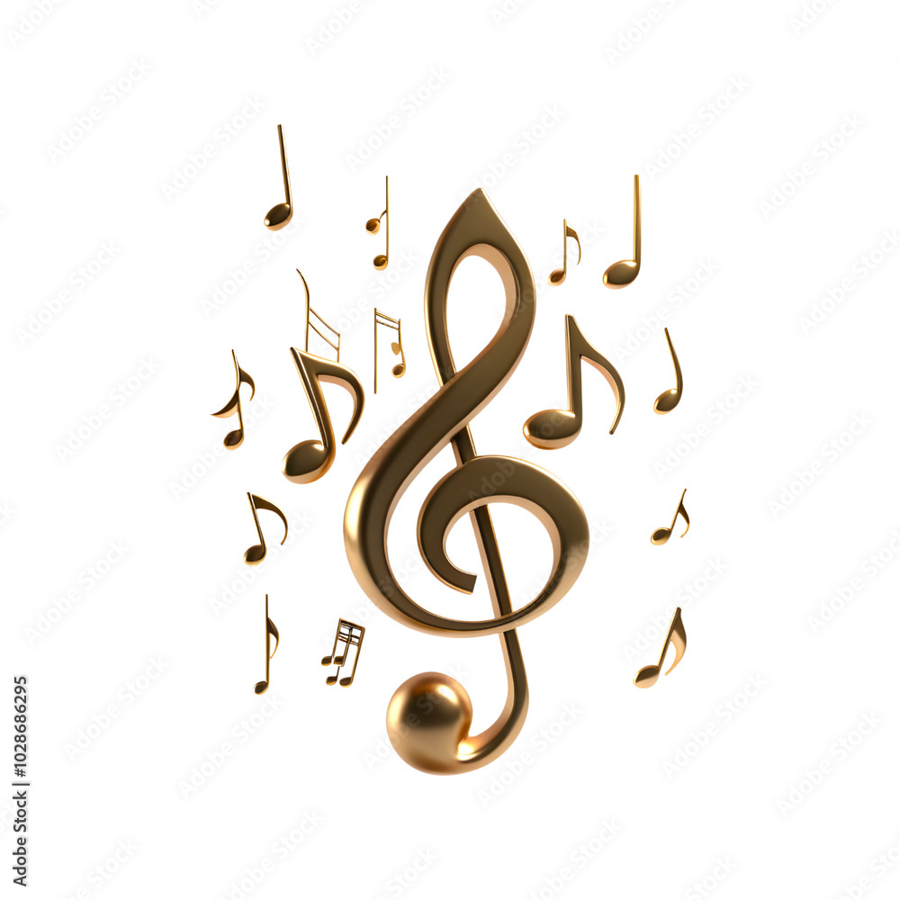 Golden 3d treble clef on transparent background. Music and musical ...