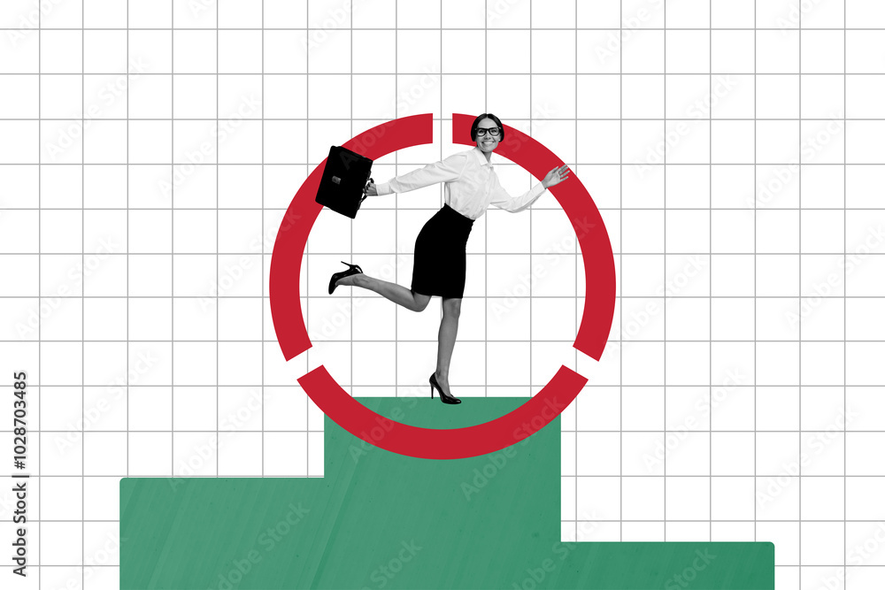 Composite photo collage of happy businesswoman run diagram circle ...