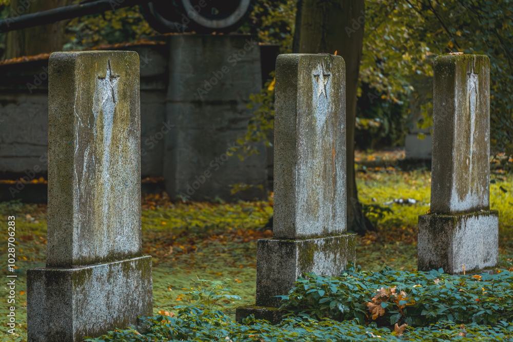 old soviet cemetery with a red star on the tombstone. cemetery of ...