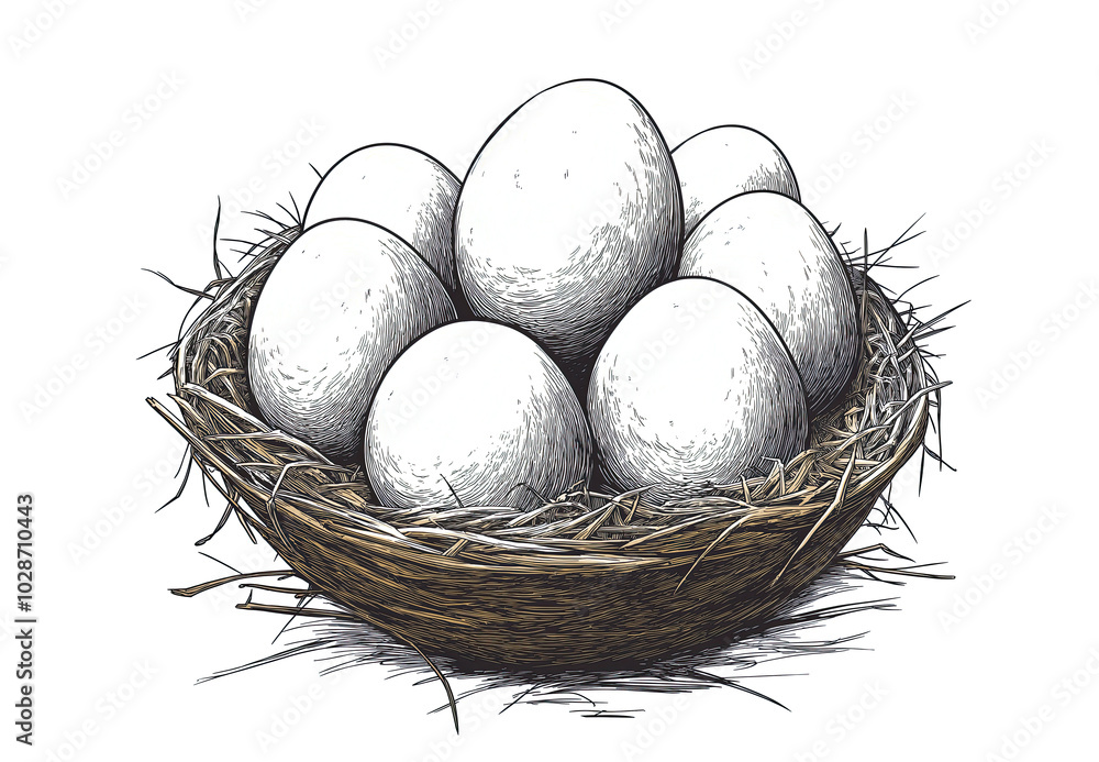 Eggs, sketch. Vintage retro print, hand-drawn illustration eggs ...