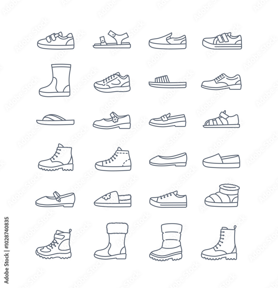 Kids shoes collection. Basic types of footwear for children. Sneakers ...