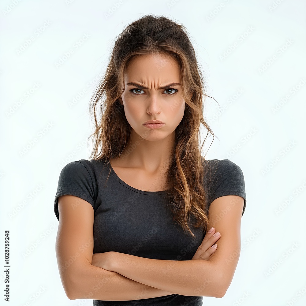 Angry woman isolated on white background. Female with an intense ...
