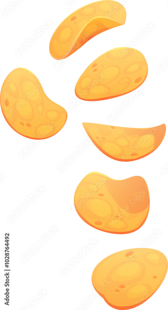 Cartoon potato chips falling. Vector golden, crispy potato vegetable ...