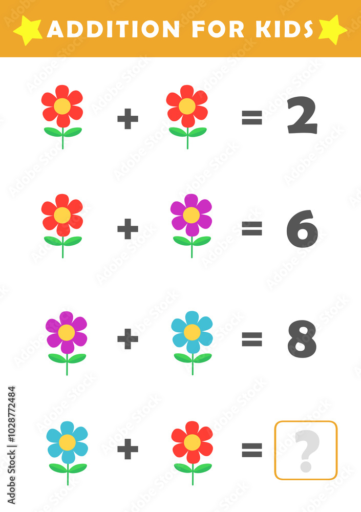 Fun Math Logic Puzzles for Kids. Math Game with Cute Flower Pictures ...