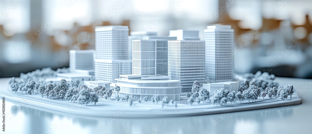 3D rendering of a modern business park development project, featuring ...