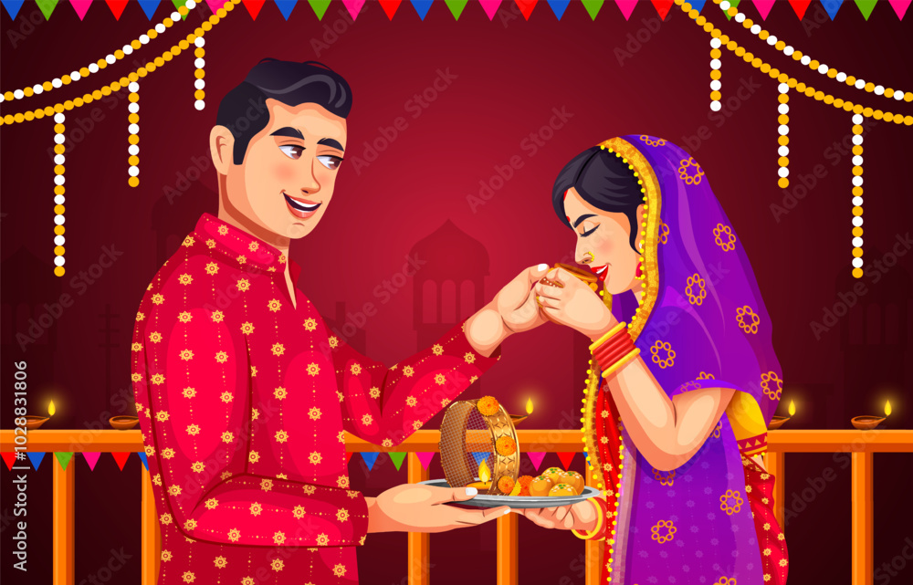 Happy Indian couple celebrating Karwa Chauth together - Indian festival ...