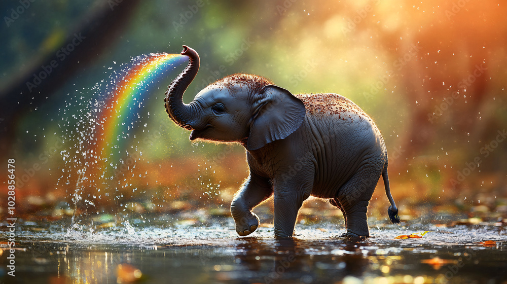a cutest baby elephant you have ever seen, splashing water with its ...