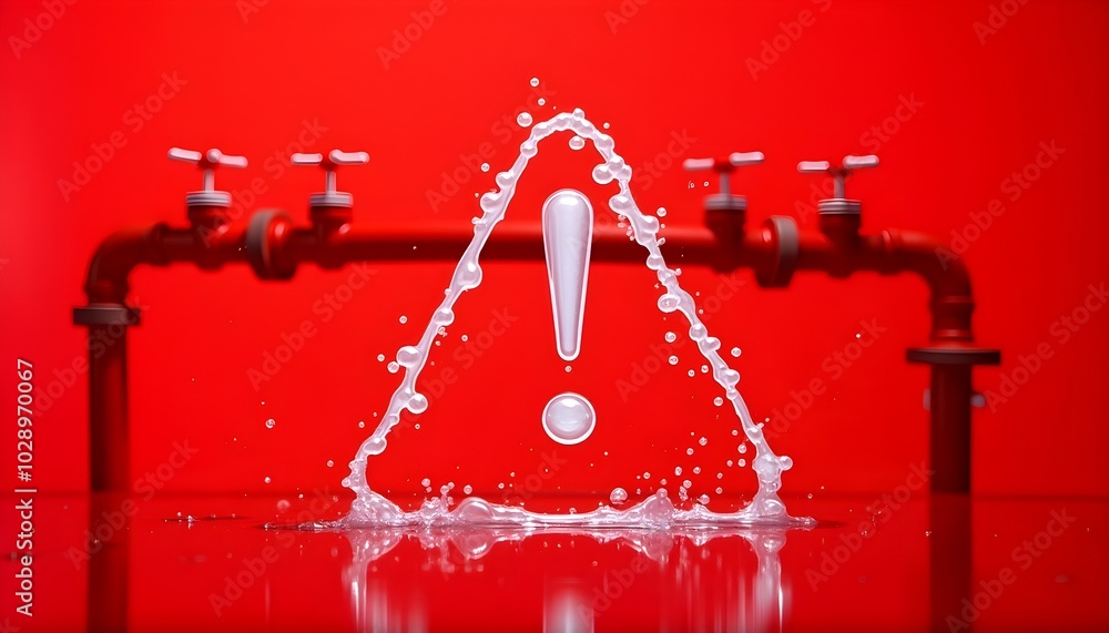 Water leak forming an exclamation mark highlights plumbing emergencies ...