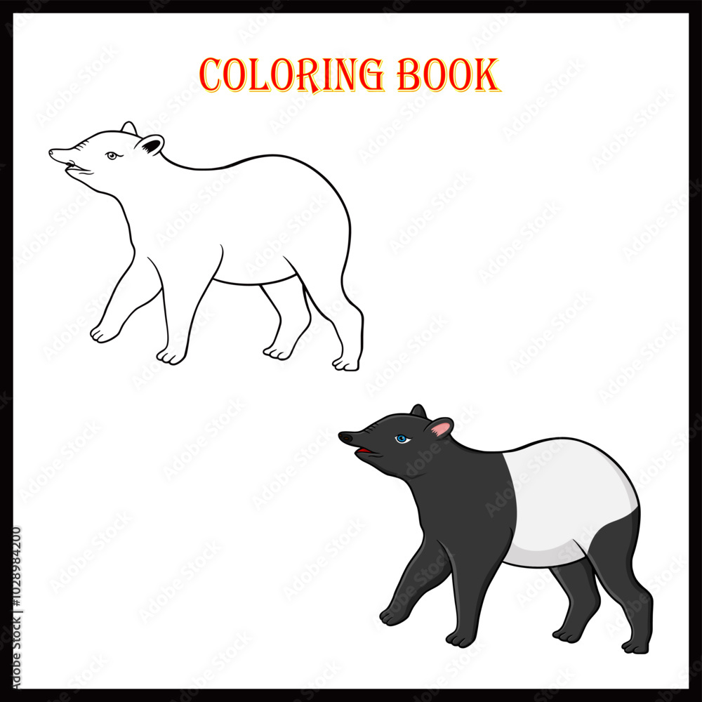 Lets color it . Coloring page with cute cartoon. Coloring page Tapir ...