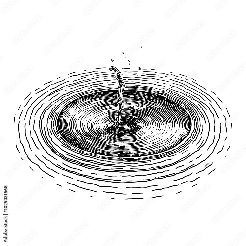 Ripple Effect in Water Circular Waves Black and White Outline Line Art ...