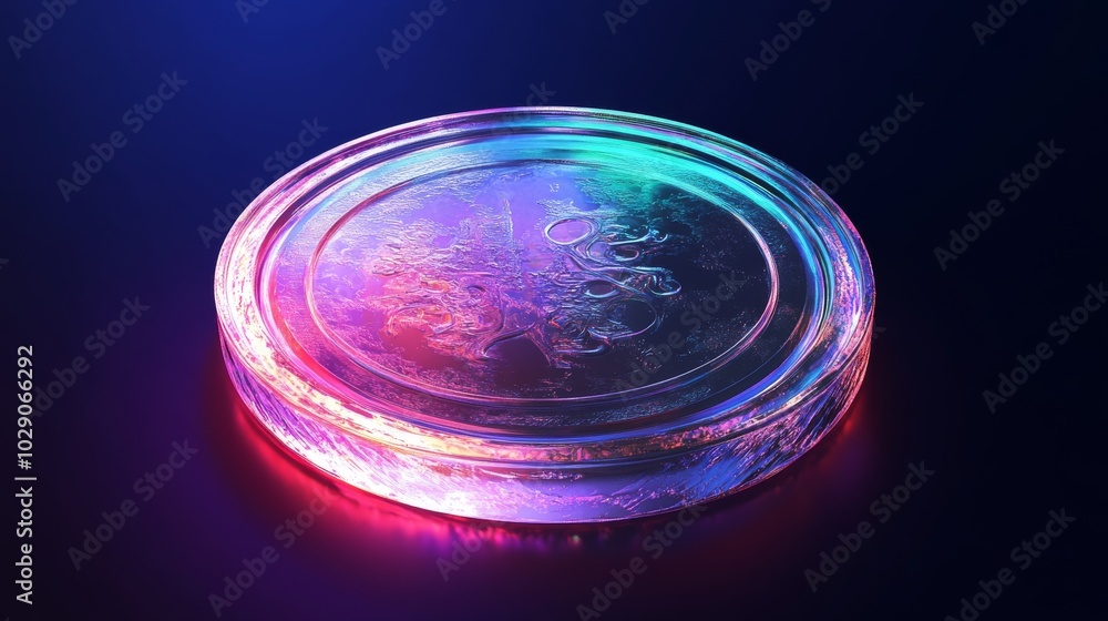3d glass coin icon with refraction and holographic effect isolated on ...