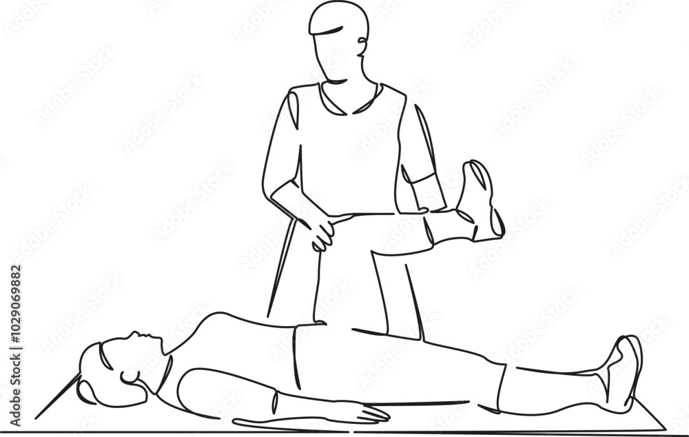 One continuous single drawing line art flat doodle physical therapist ...