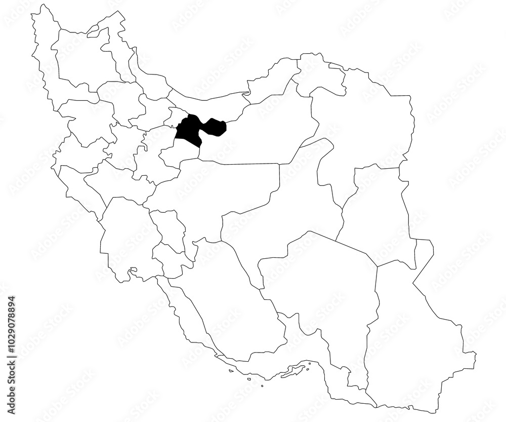 Map of Tehran province in Iran country on white background. Single ...