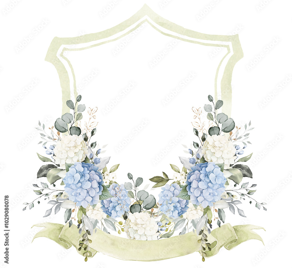Floral Blue Hydrangea Greenery Blue White Watercolor Flowers Wedding ...
