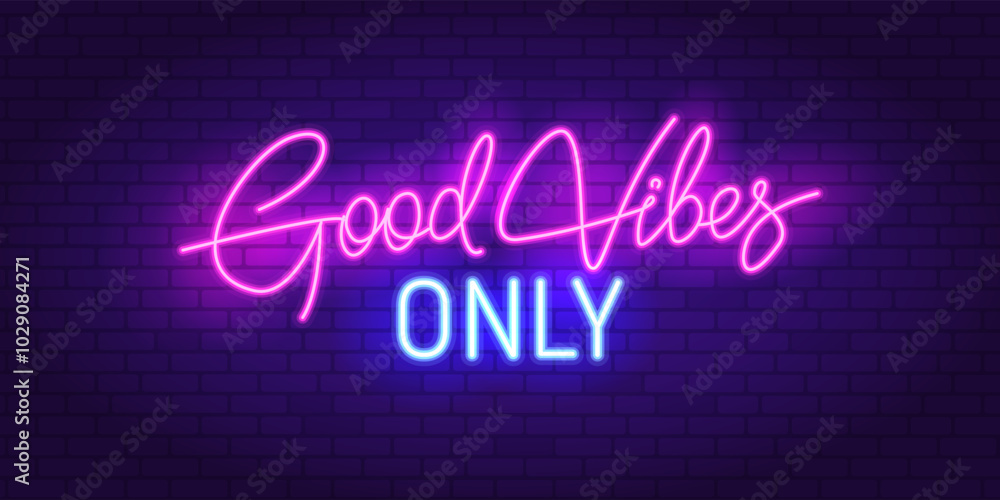 Retro Neon sign Good Vibes Only - neon lamp effect in 90s style. Neon ...