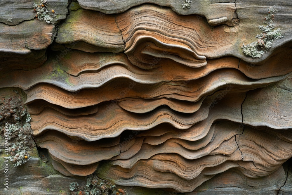 Old tree bark with layers of deep ridges and knots, covered with ...