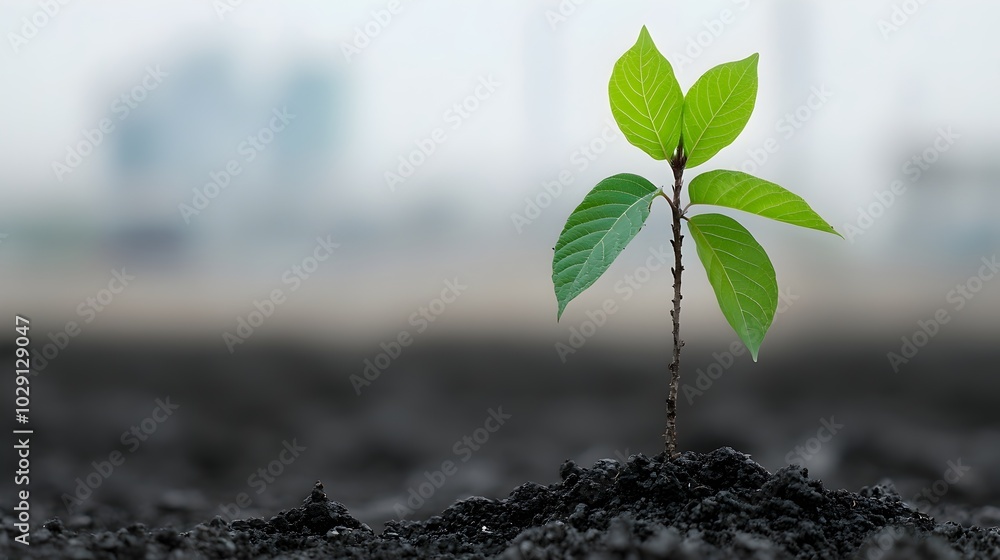 Resilient Baby Tree Amidst Urban Smog - A Symbol of Hope and Natures ...