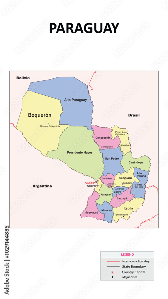 Paraguay Map. State and union territories of Paraguay with neighbouring ...