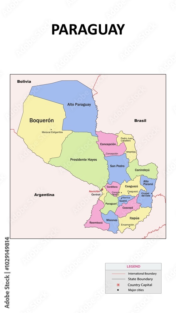 Paraguay Map. State and union territories of Paraguay with neighbouring ...