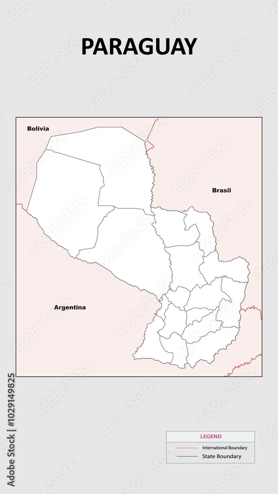 Paraguay Map. Political map of Paraguay with state border in outline ...